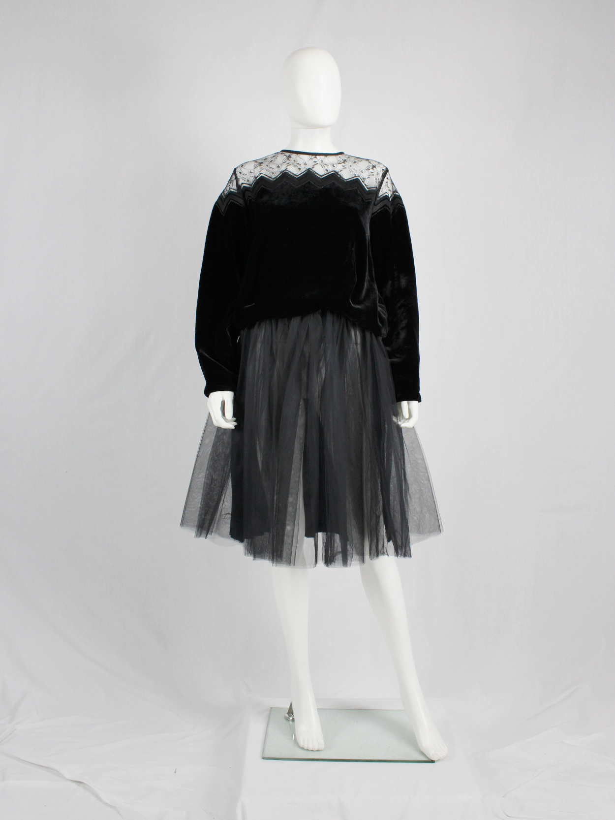 Noir Kei Ninomiya black velvet jumper with lace top and Noir Kei Ninomiya black velvet jumper with lace top and