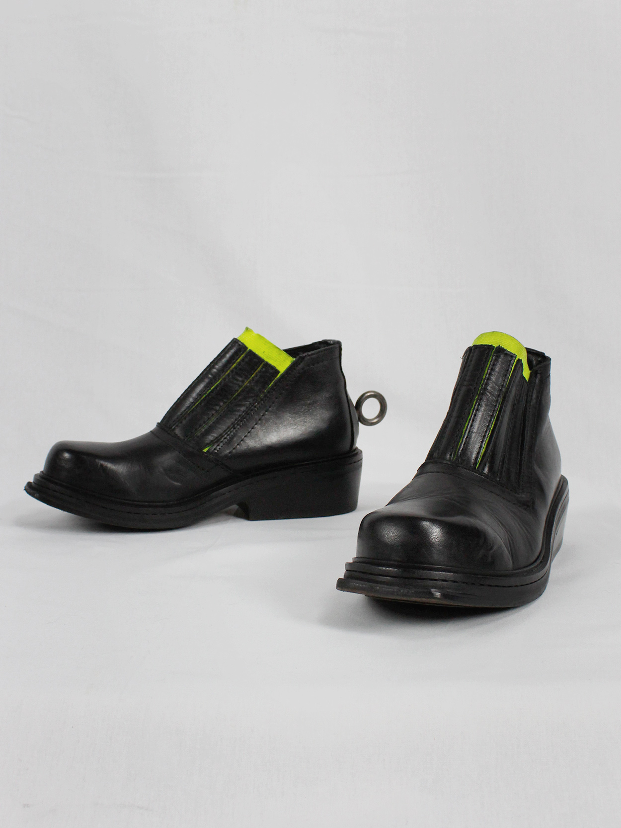 Dirk Bikkembergs black ankle boots with metal ring and neon Dirk Bikkembergs black ankle boots with metal ring and neon