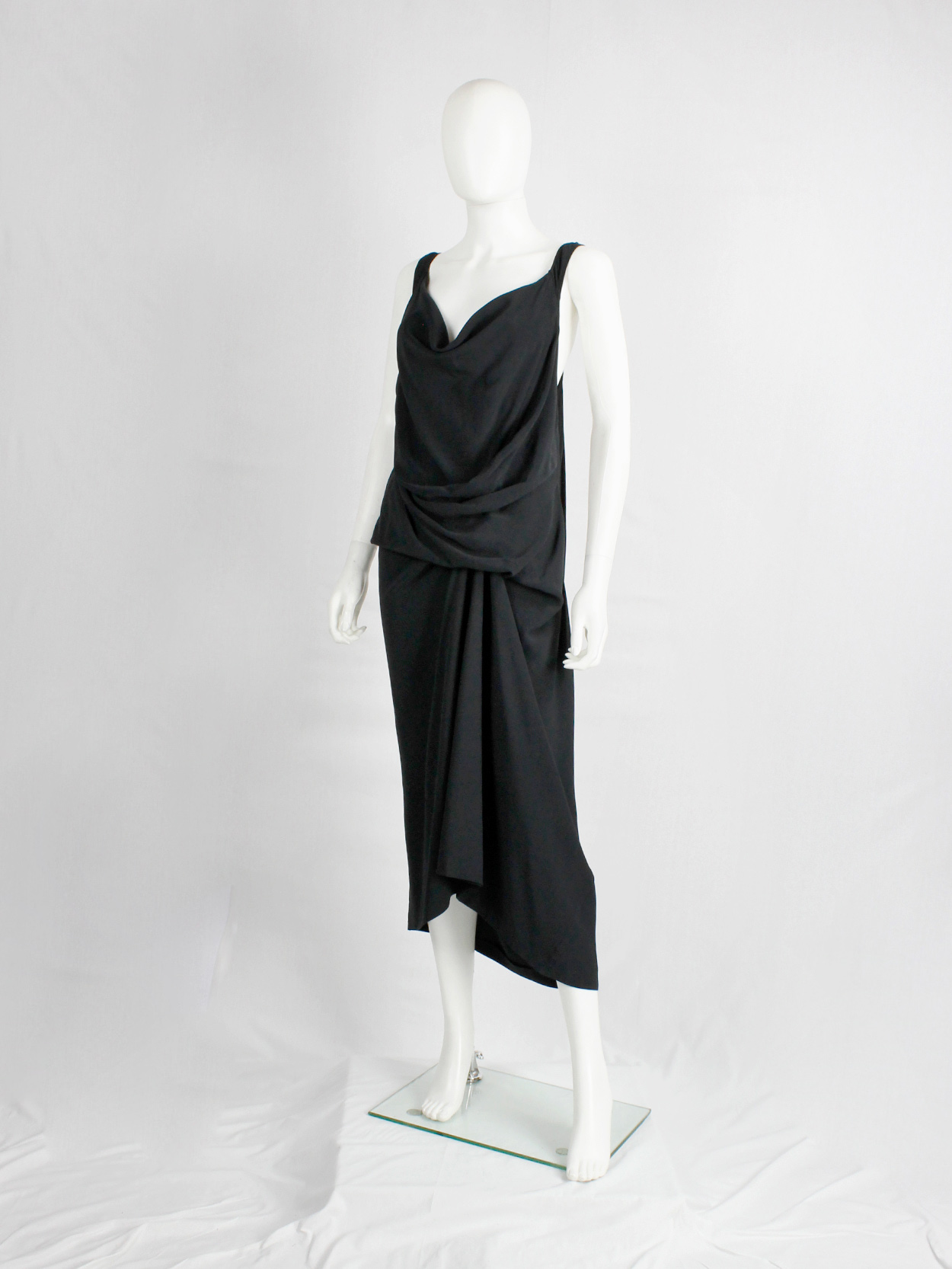 Rick Owens STRUTTER black dress with tornado drape and cowl Rick Owens STRUTTER black dress with tornado drape and cowl