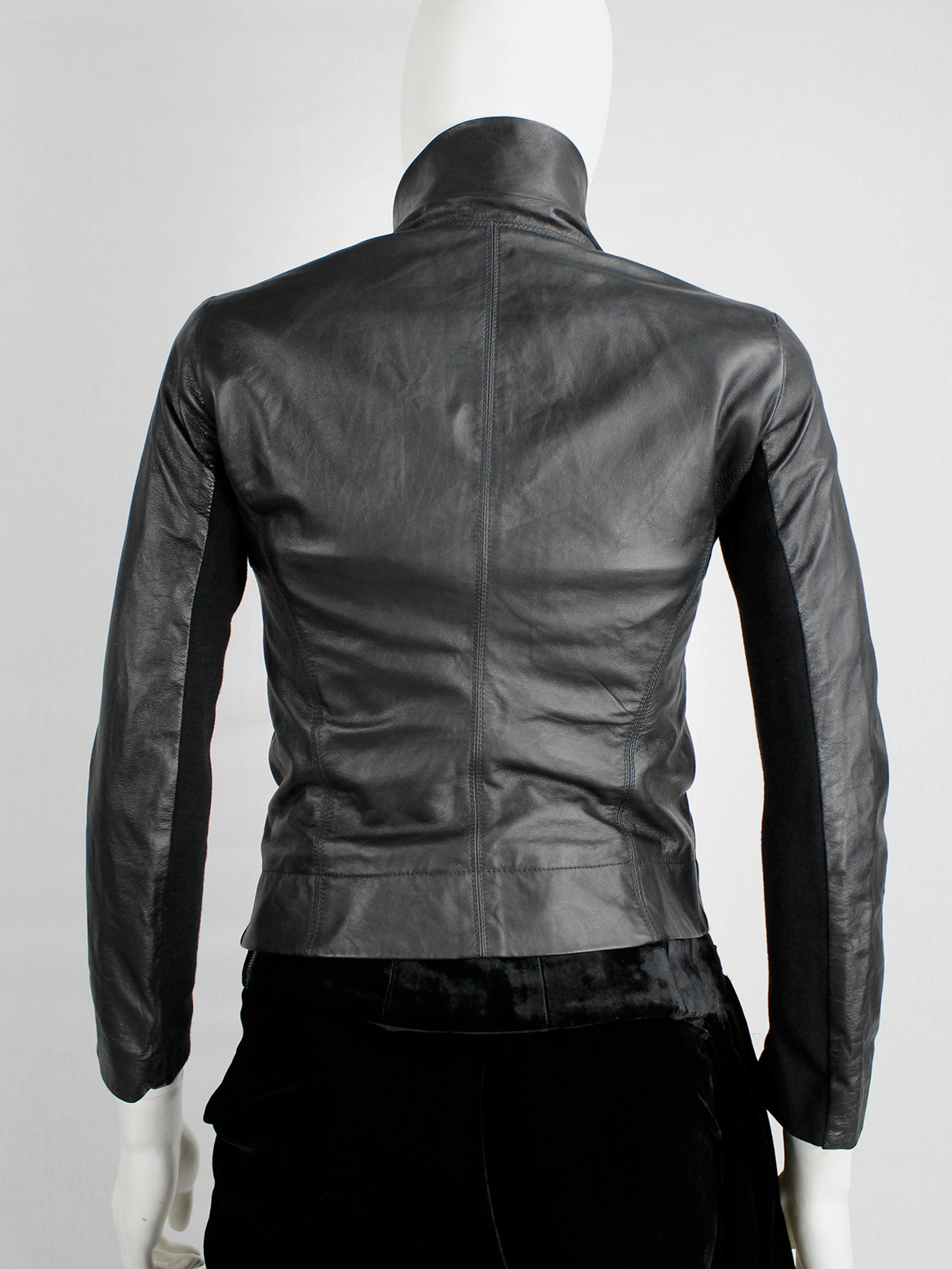 Rick Owens black leather classic biker jacket with standing Rick Owens black leather classic biker jacket with standing