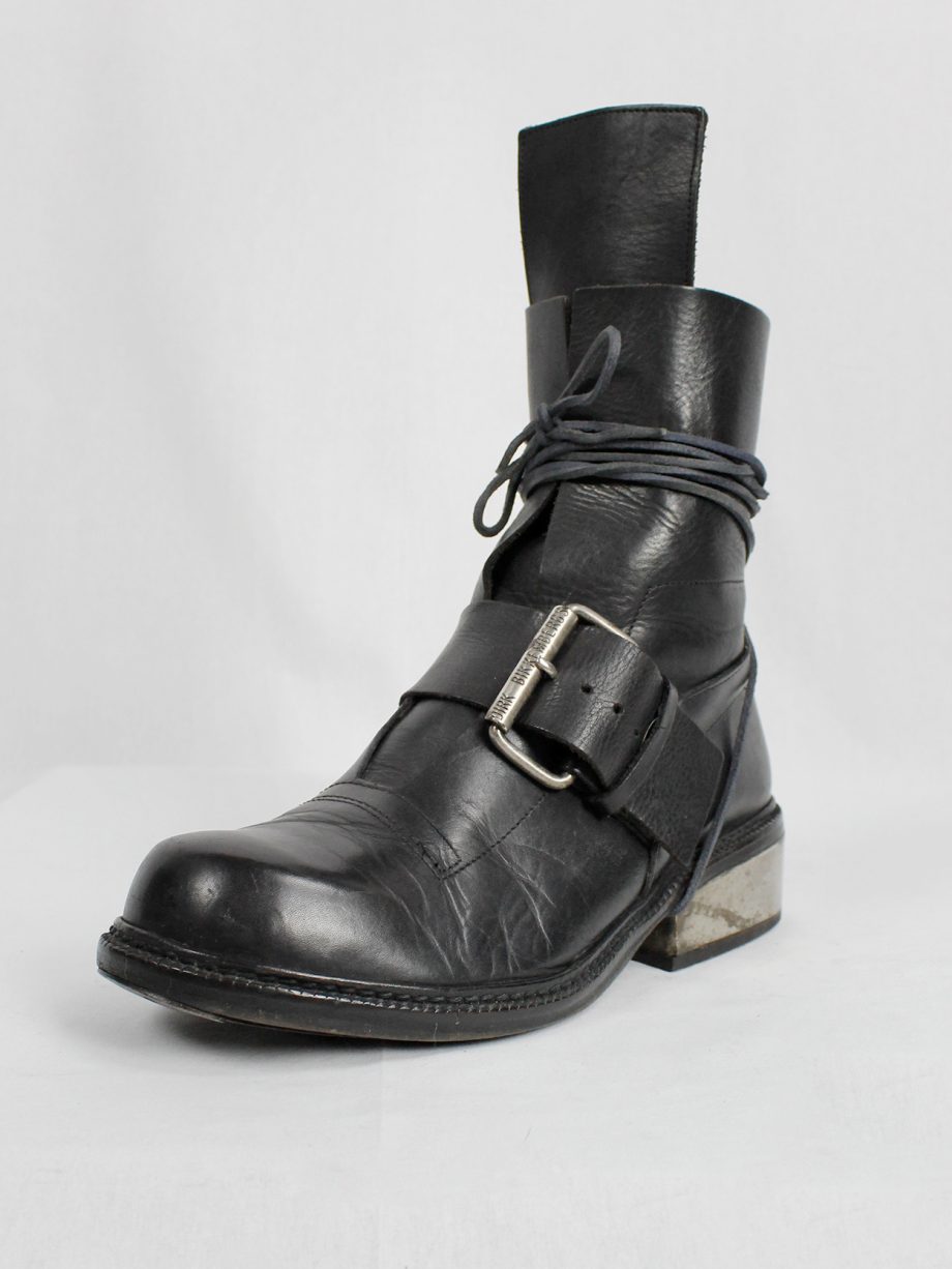 Dirk Bikkembergs black tall boots with belt strap and laces Dirk Bikkembergs black tall boots with belt strap and laces