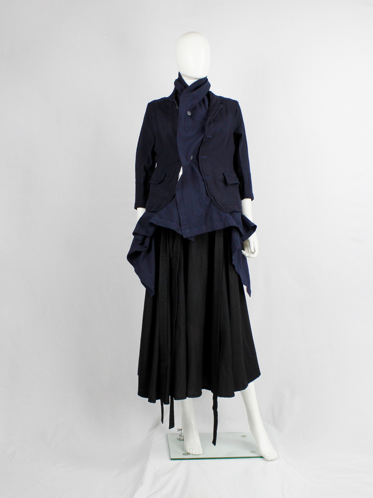 Comme des Garçons navy blazer fused with a long blue Comme des Garçons navy blazer fused with a long blue
