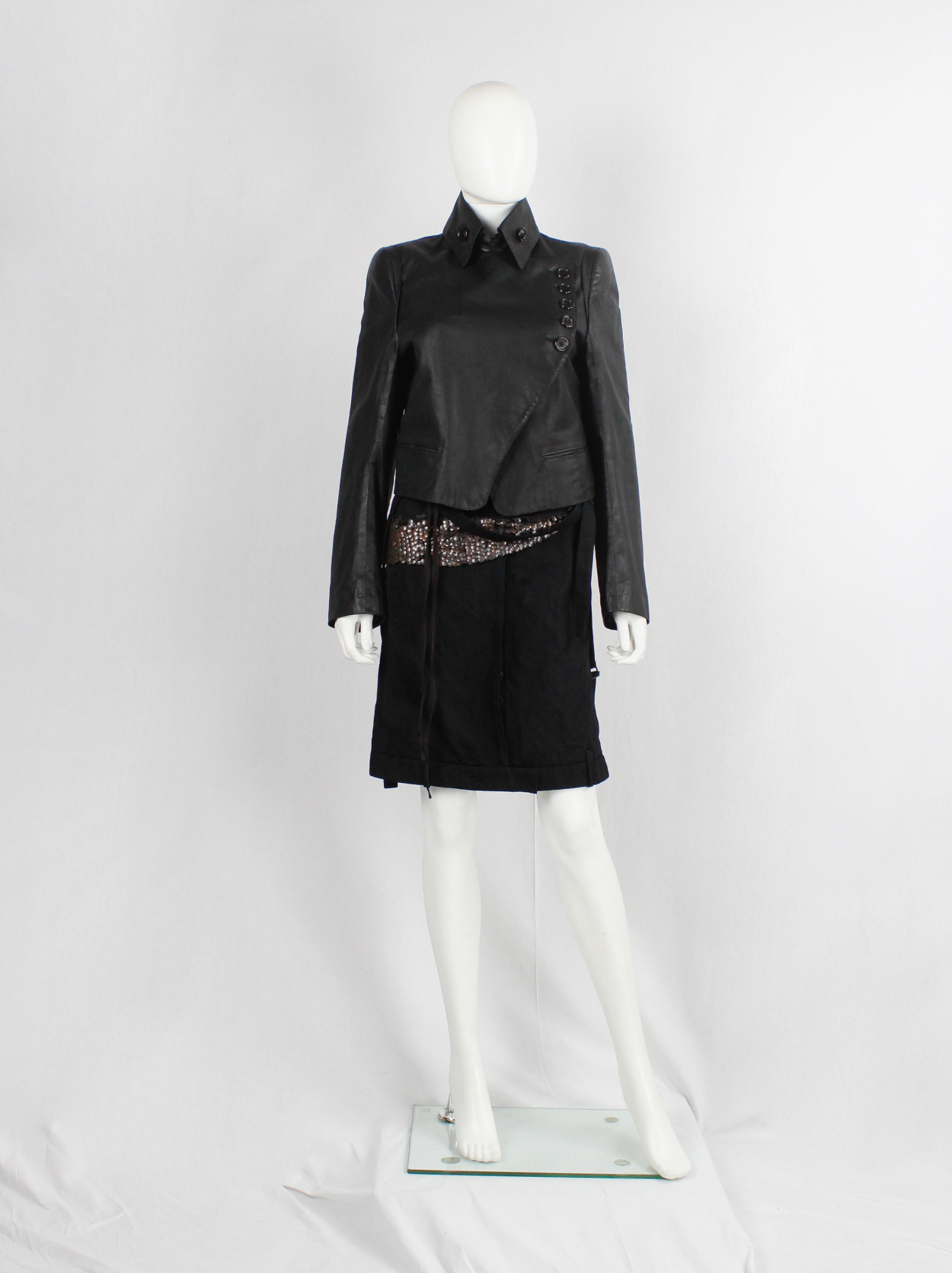 Ann Demeulemeester black leather jacket with asymmetric Ann Demeulemeester black leather jacket with asymmetric