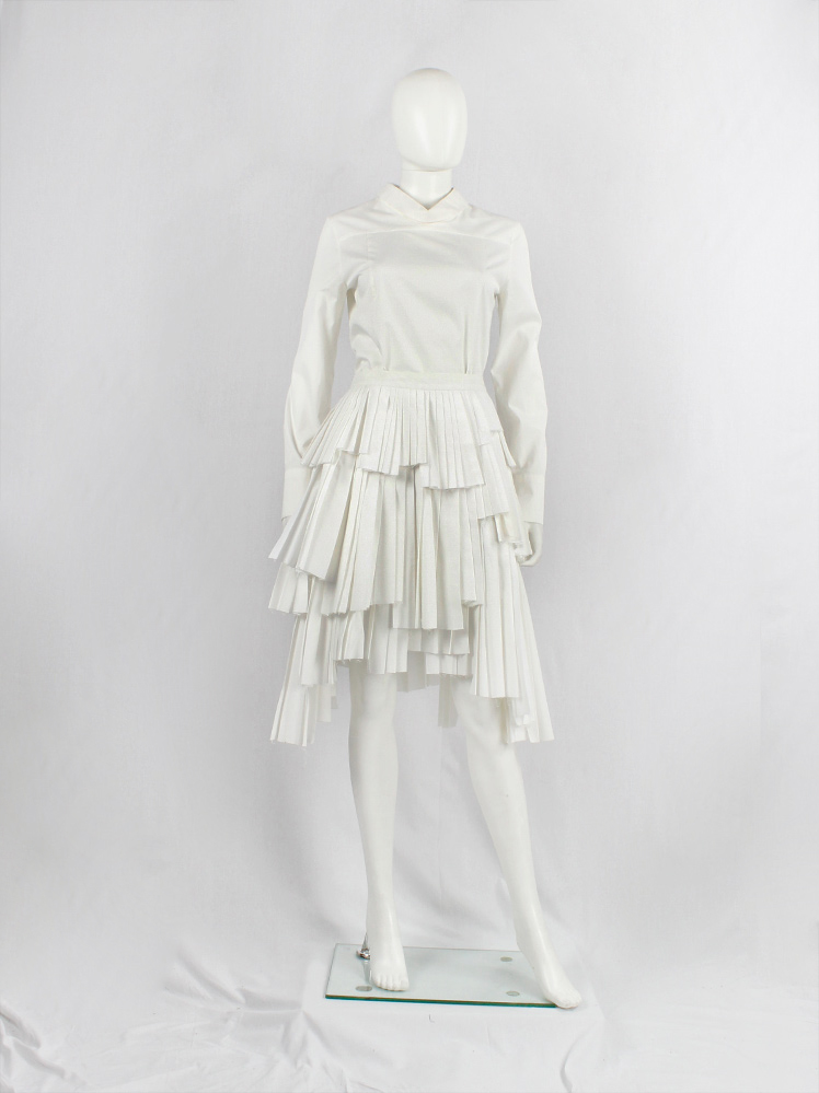 A.F. Vandevorst white layered skirt with multiple pleated panels ...
