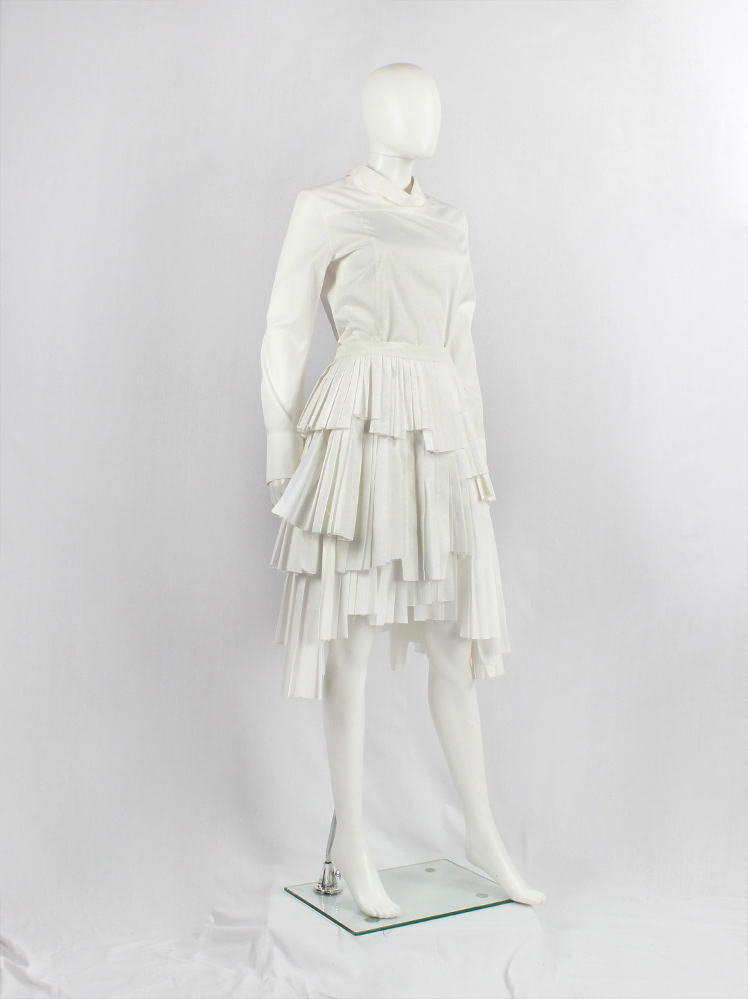 A.F. Vandevorst white layered skirt with multiple pleated panels ...
