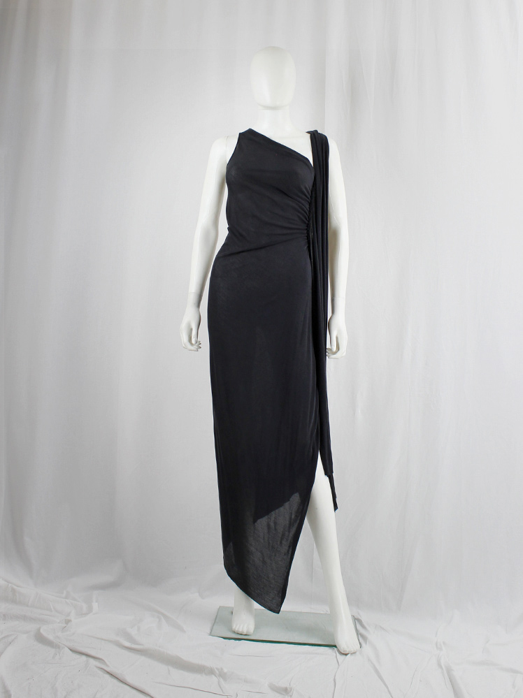 Rick Owens EXPLODER dark grey maxi dress with triangular Rick Owens EXPLODER dark grey maxi dress with triangular