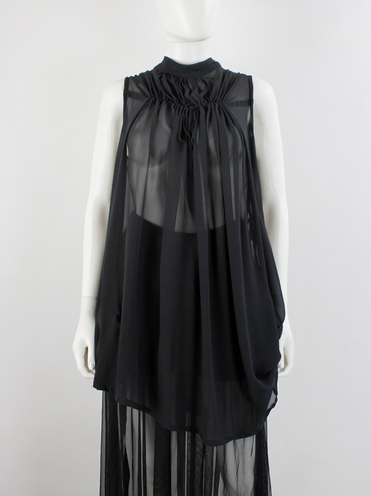 Ann Demeulemeester black sheer draped tunic with pleated top — fall ...