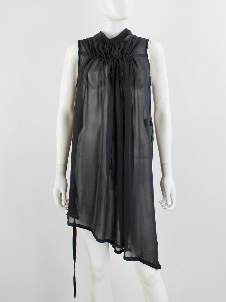 Ann Demeulemeester black sheer draped tunic with pleated top — fall ...