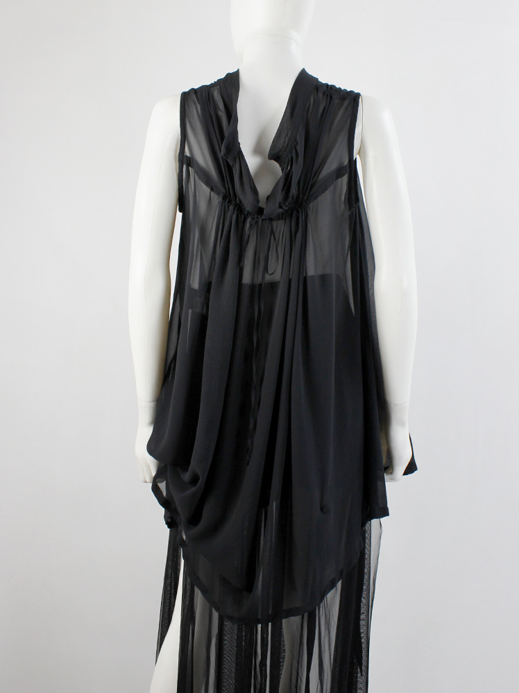 Ann Demeulemeester black sheer draped tunic with pleated top — fall ...