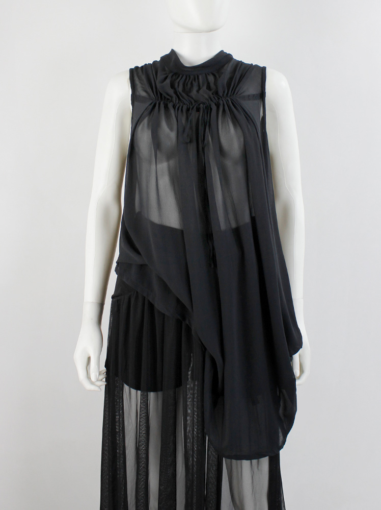 Ann Demeulemeester black sheer draped tunic with pleated top — fall ...