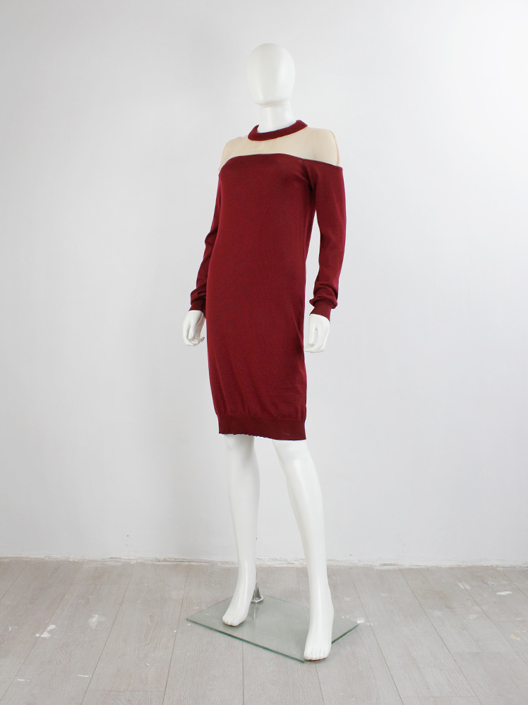 Maison Martin Margiela 1 red floating knit dress with sheer Maison Martin Margiela 1 red floating knit dress with sheer