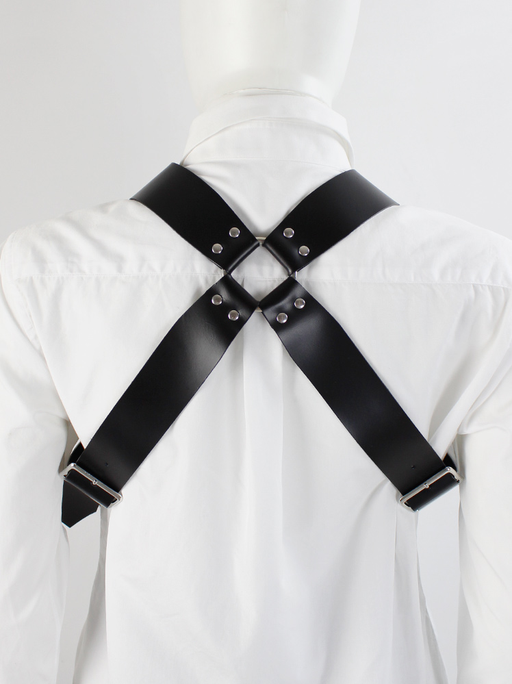Noir Kei Ninomiya black cable knit chestpiece with leather Noir Kei Ninomiya black cable knit chestpiece with leather