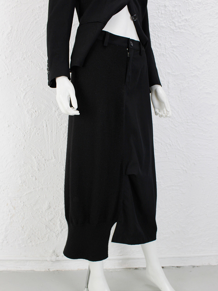 Y's Yohji Yamamoto black split skirt with a wool half and a Y's Yohji Yamamoto black split skirt with a wool half and a