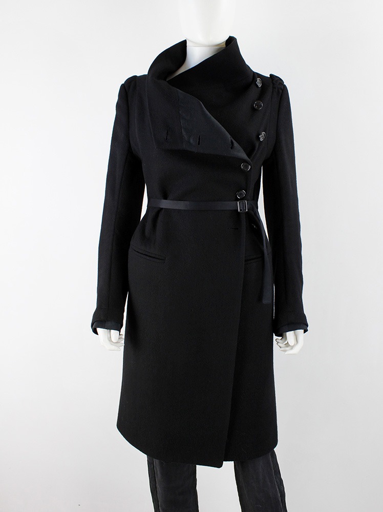 Ann Demeulemeester black long coat with asymmetric button Ann Demeulemeester black long coat with asymmetric button