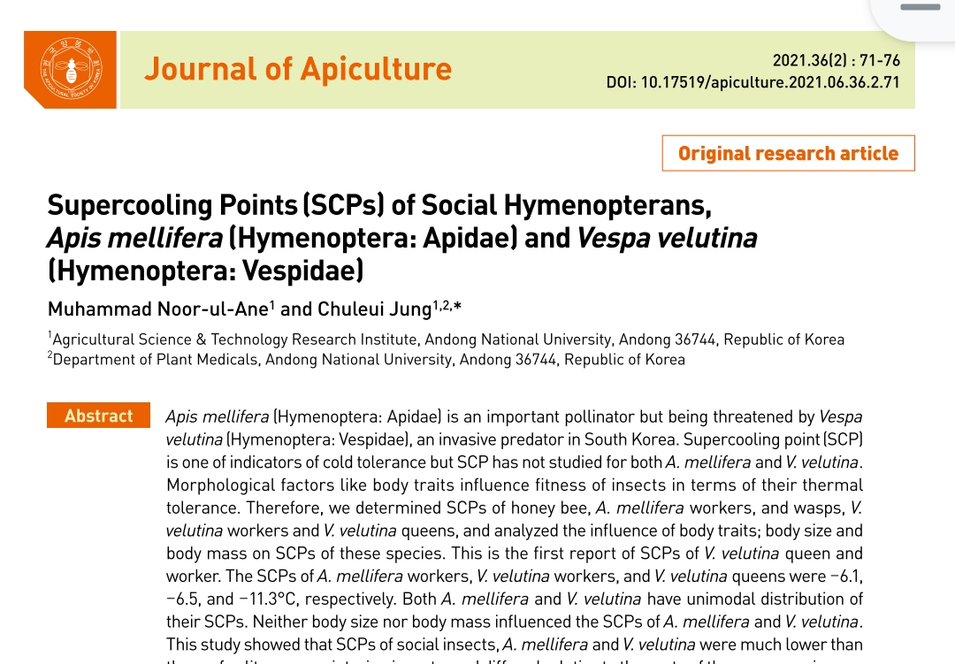 Unterkühlungspunkte (SCPs) von sozialen Hautflüglern, Apis mellifera (Hymenoptera: Apidae) und ...