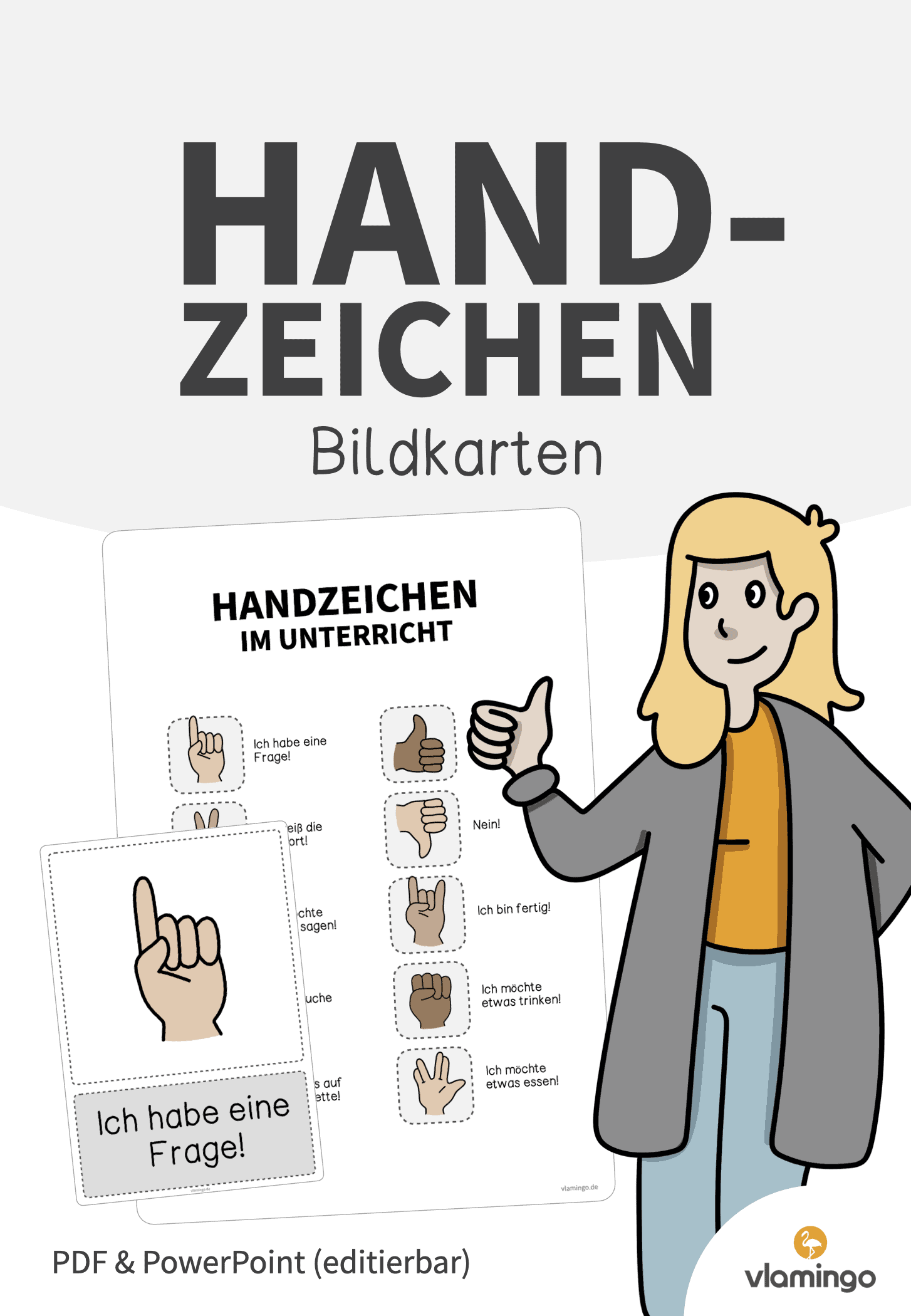 Handzeichen im Unterricht: 10 Bildkarten & Merkblatt (Klassenraum)