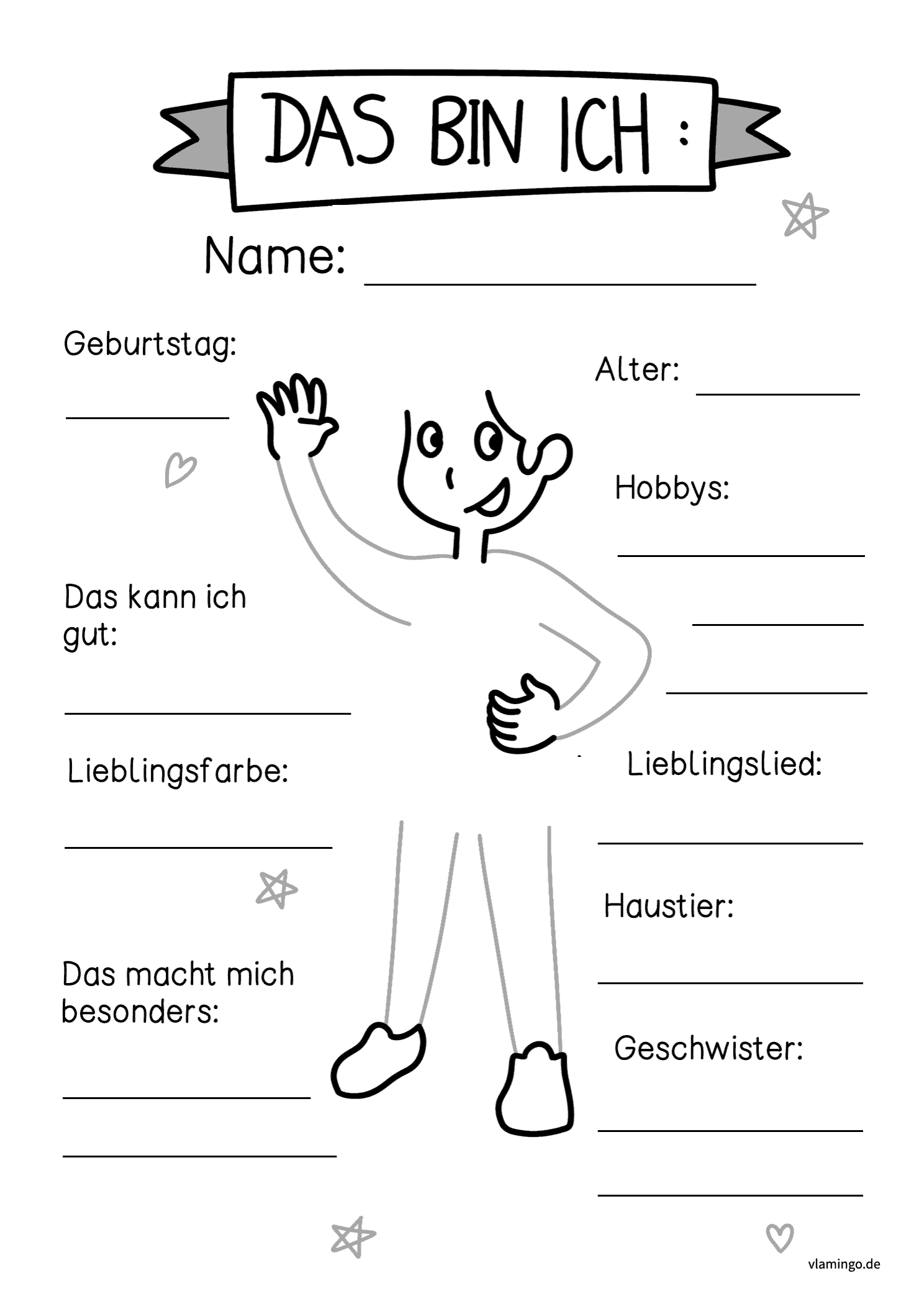 Steckbrief: Das bin ich (Vorlage zum Ausdrucken)