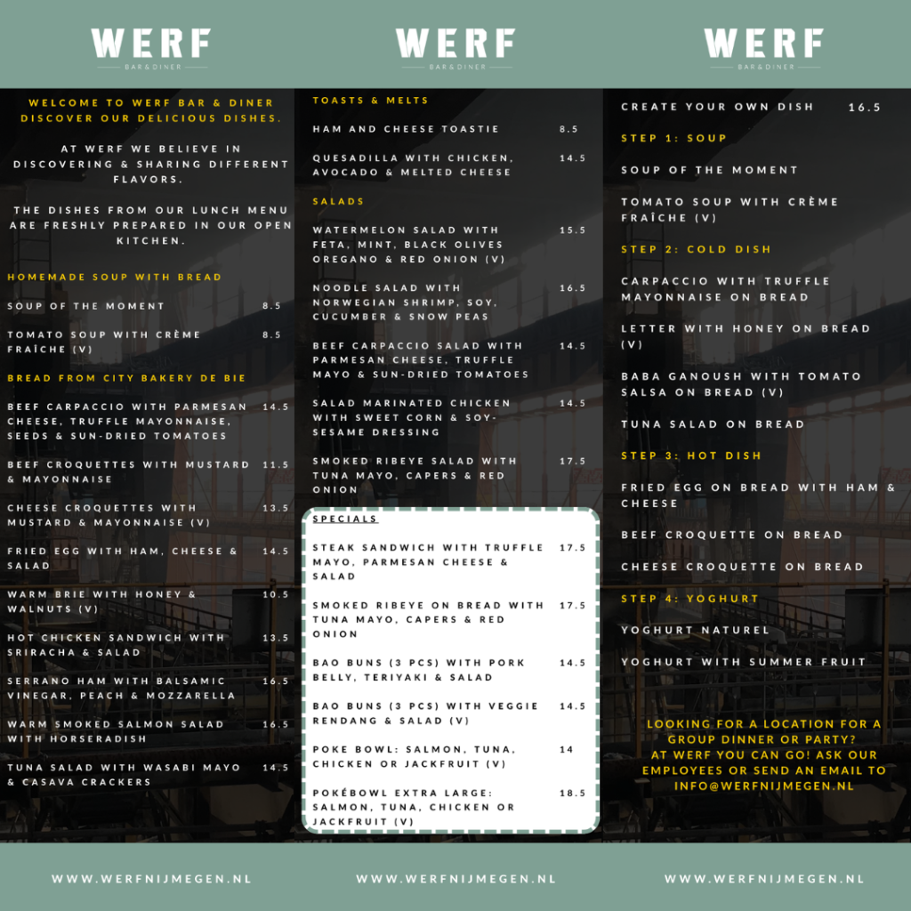 INTERNATIONAL MENU - Restaurant WERF in Nijmegen