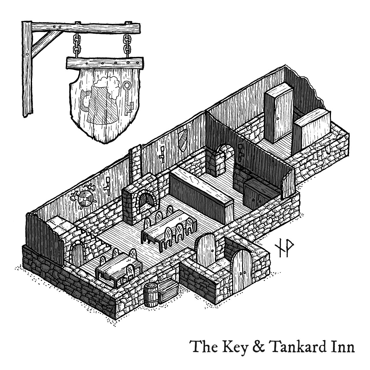 Isometric map: The Key & Tankard inn - Paths Peculiar