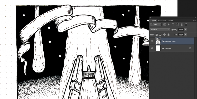 Tutorial - how to clean up an ink drawing in Photoshop - Paths Peculiar