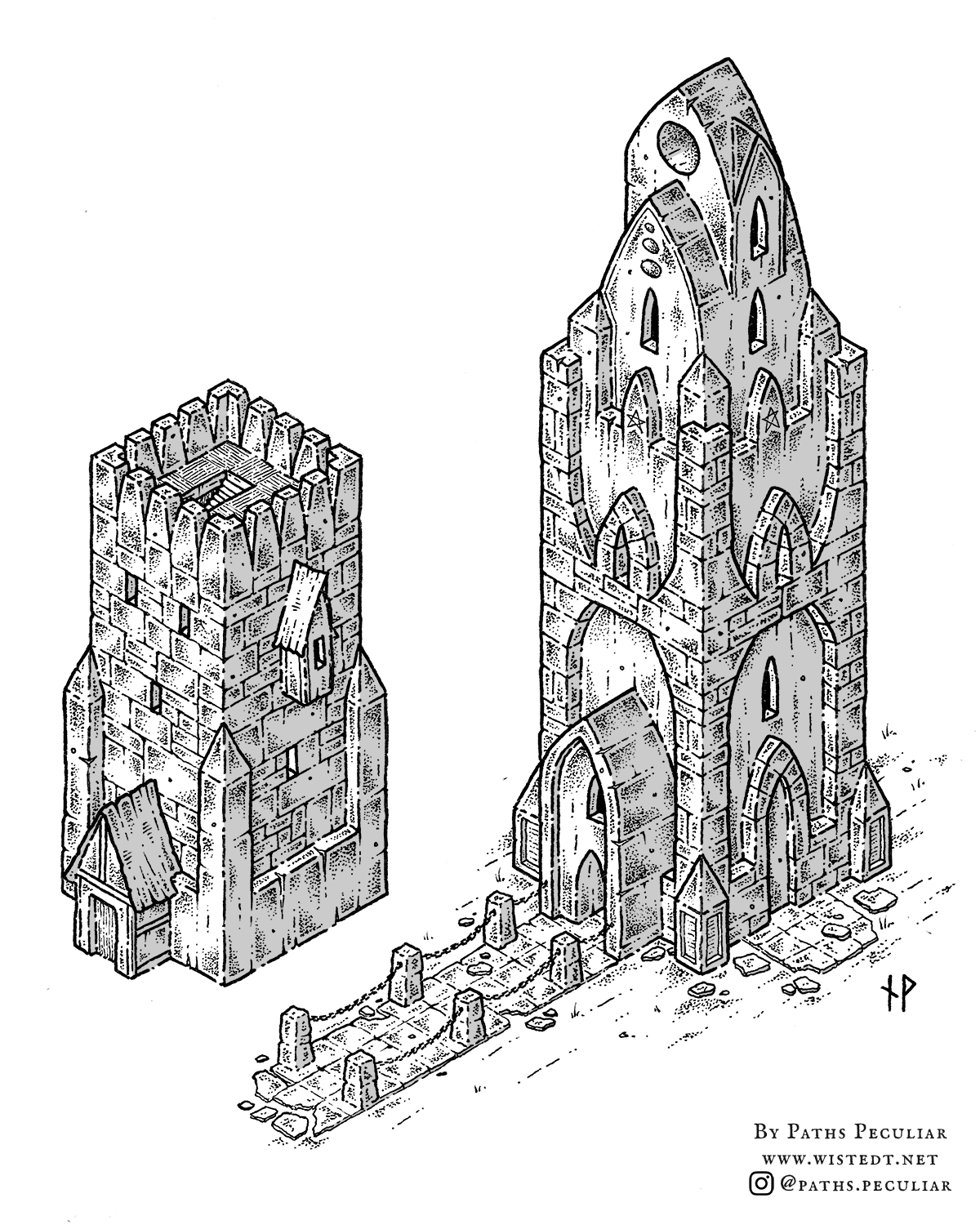 Tutorial - how to draw an isometric fantasy/medieval tower - Paths Peculiar