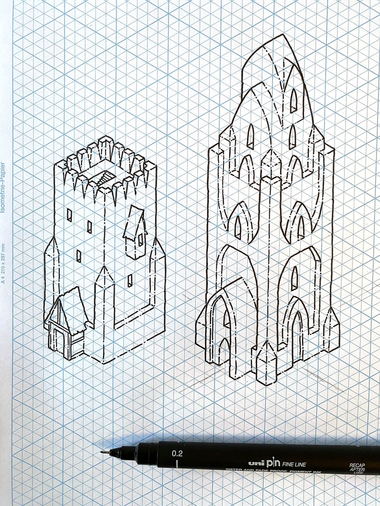 Tutorial - how to draw an isometric fantasy/medieval tower - Paths Peculiar
