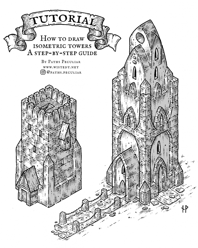 Tutorial - how to draw an isometric fantasy/medieval tower - Paths Peculiar