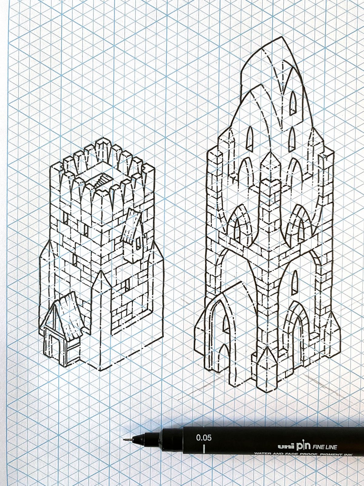Tutorial - how to draw an isometric fantasy/medieval tower - Paths Peculiar