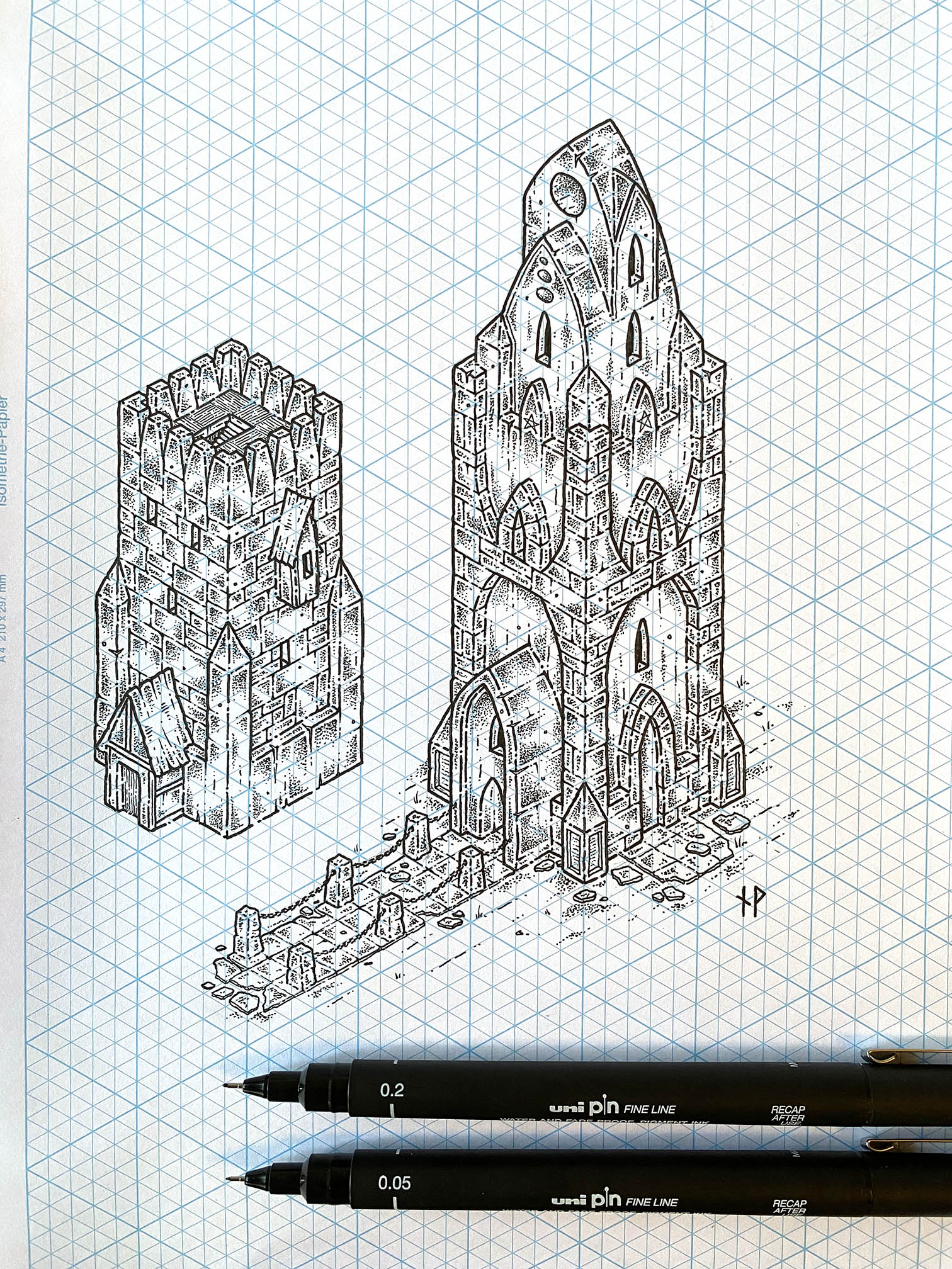 Tutorial - how to draw an isometric fantasy/medieval tower - Paths Peculiar